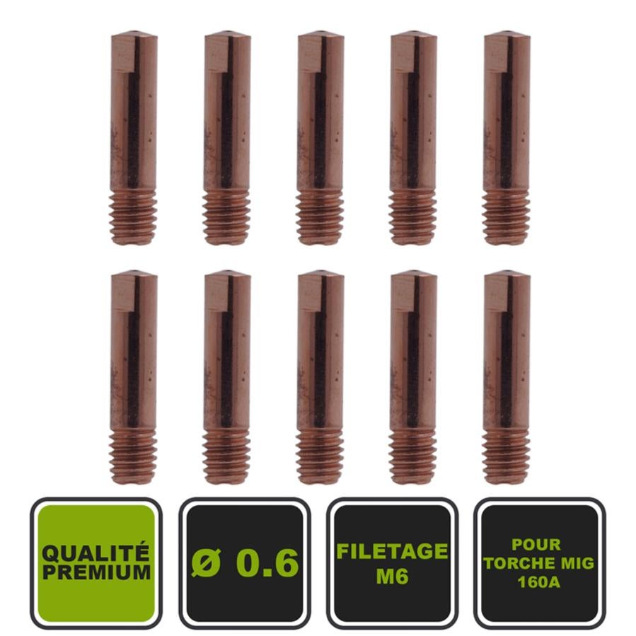 Lot de 10 tubes de contact pour torches MIG 160A ø 0.6 / M6x25 | Leroy ...