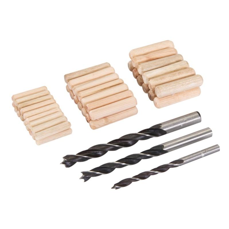 Silverline Set di tasselli in legno e punte da trapano 47 p.zi 6, 8 e ...