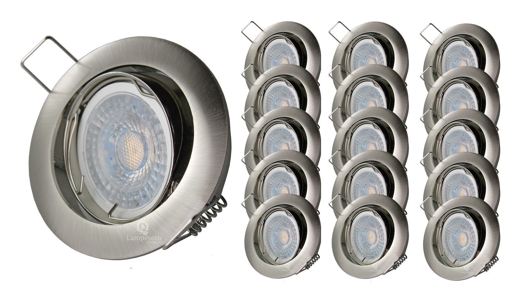 Lot De 15 Spot Encastrable Alu Brossé Orientable Led 230v 7w Blanc