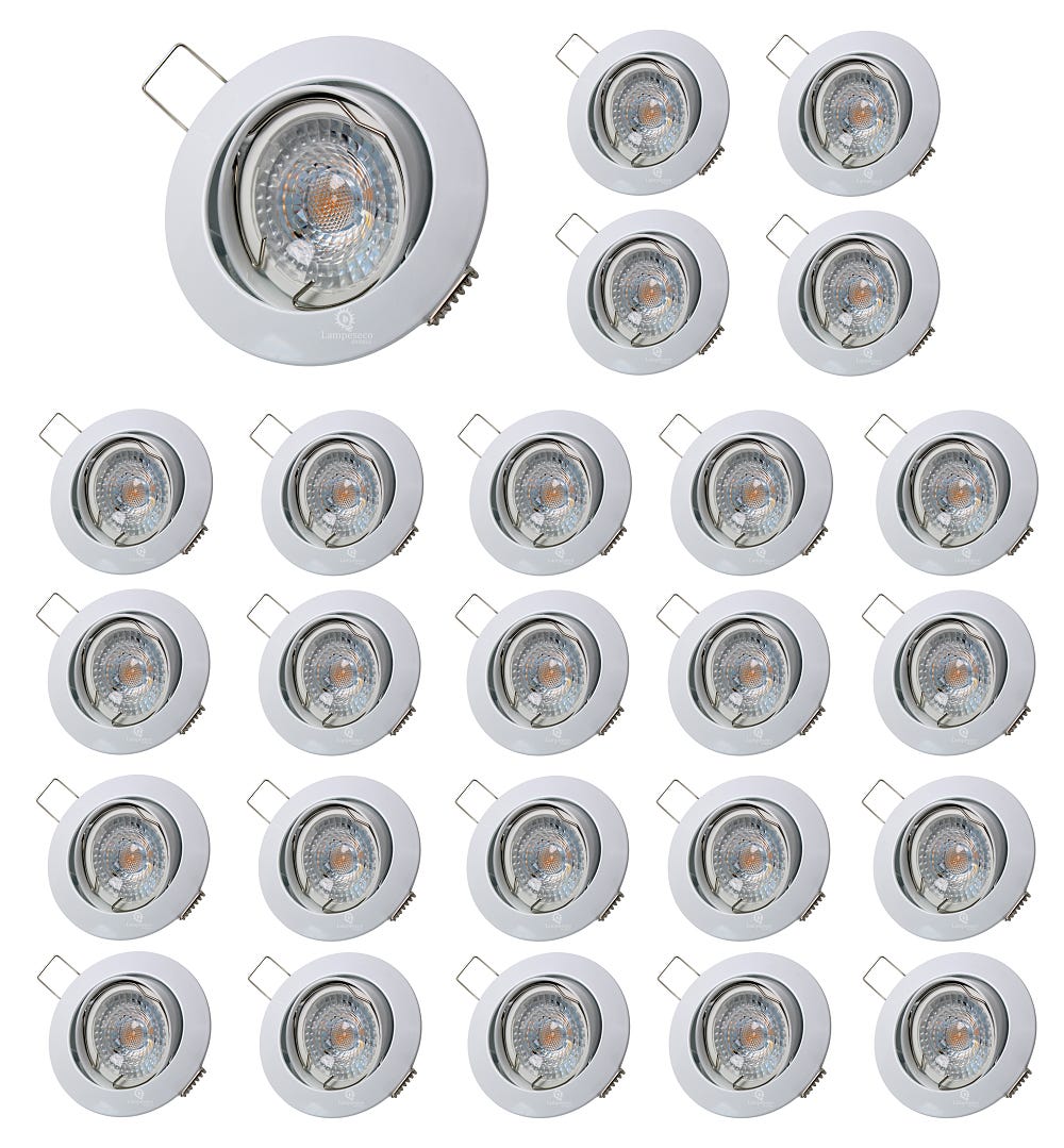 Lot De 25 Spot Led 7w Ronde Blanc Orientable Blanc Neutre 38° Angle