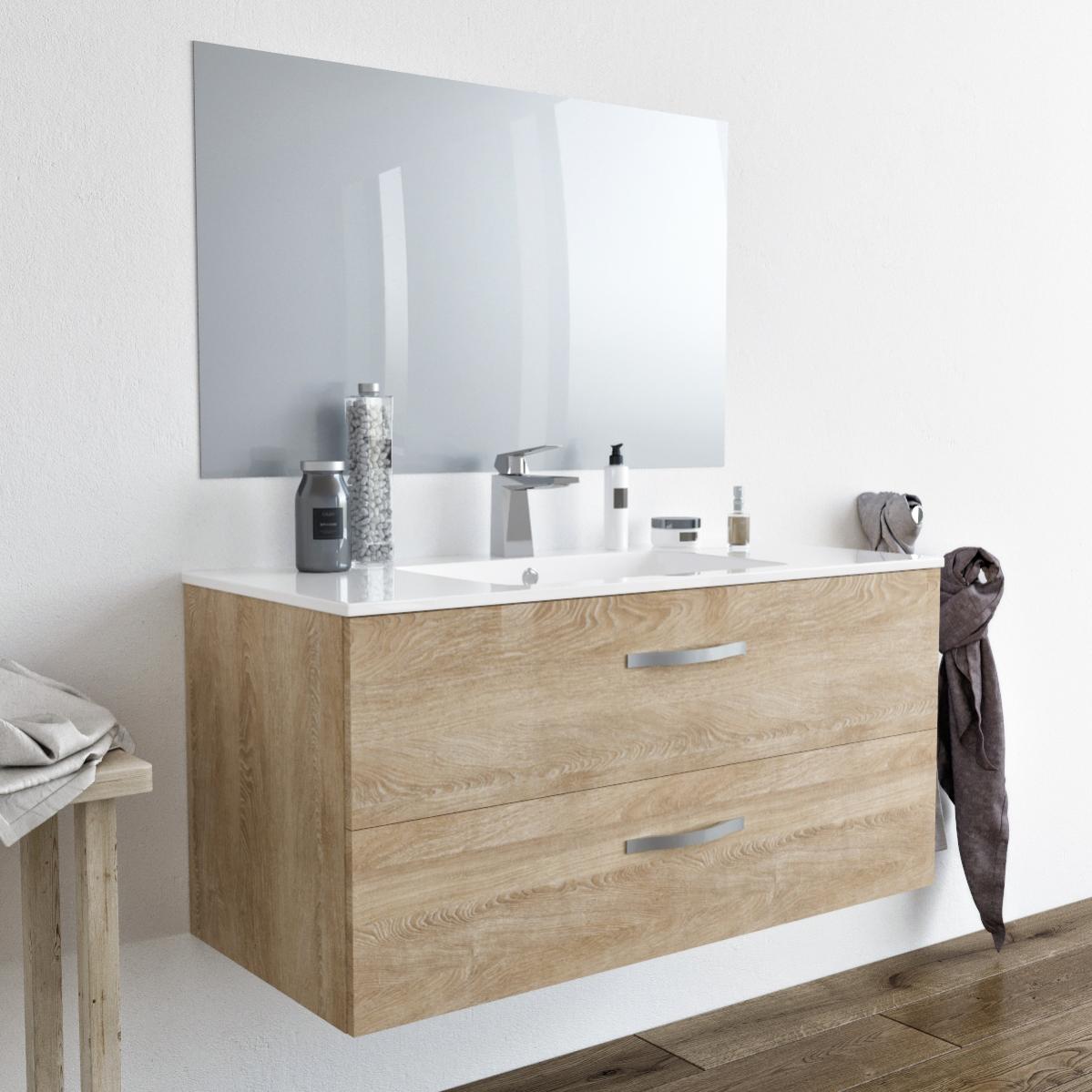 Mobile Bagno Da 100 Cm Sospeso Rovere Chiaro Con Lavabo In Ceramica ...