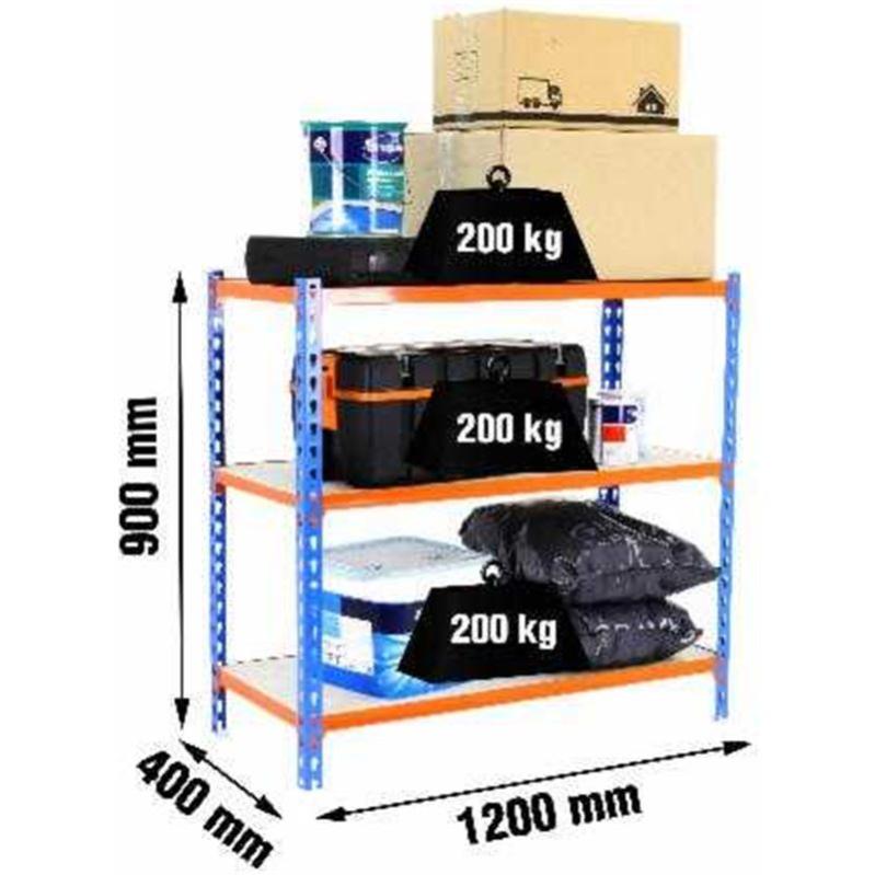 Étagère métallique 3 niveaux - 900 x 1200 x 400 mm - KIT MADERCLICK MEGAPLUS - Bleu - Orange ...