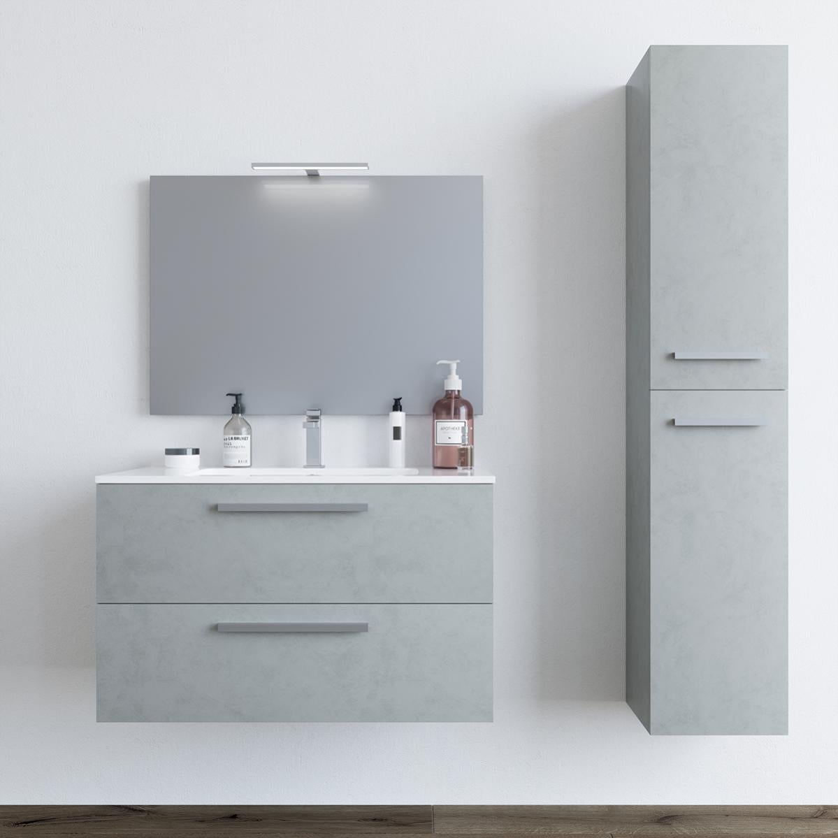 Mobile Bagno Moderno Da 80 Cm Con Lavabo, Specchio E Colonna Dafne ...