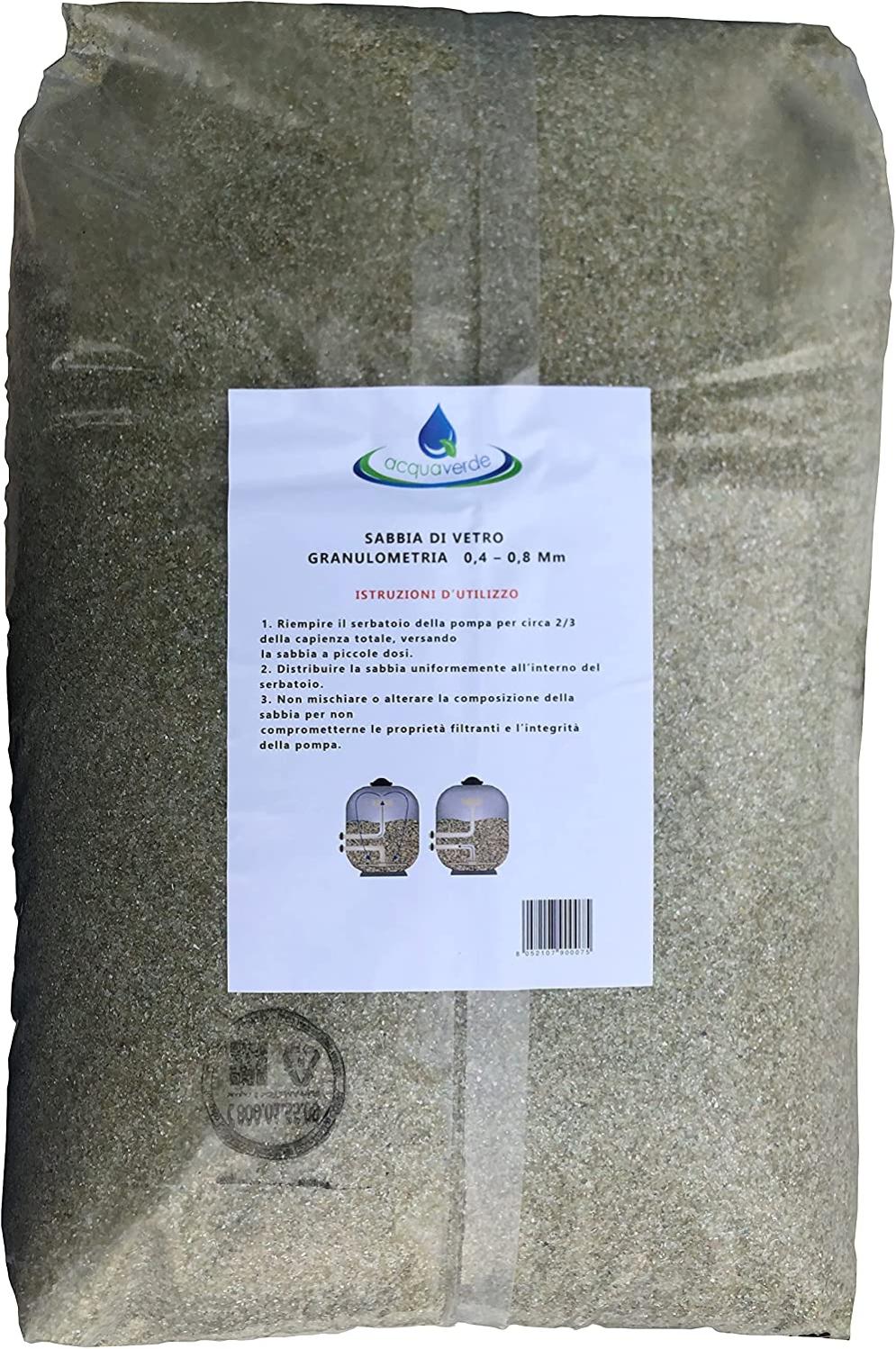 Acquaverde Sabbia Di Vetro Filtrante 25 Kg Granulometria 0,4-0,8 Vetro ...