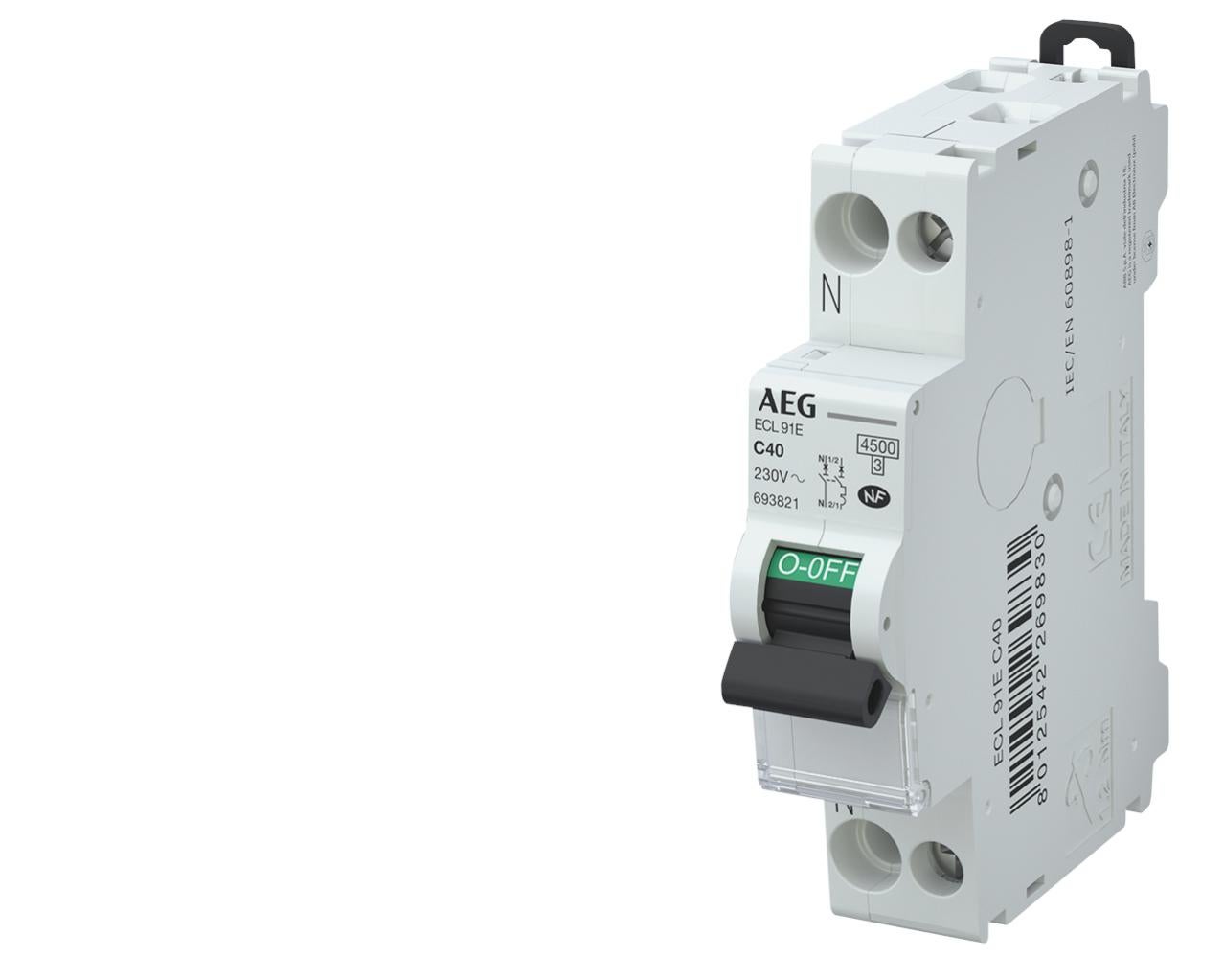 Disjoncteur modulaire phase neutre 40A 4.5kA à vis AEG | Bricoman