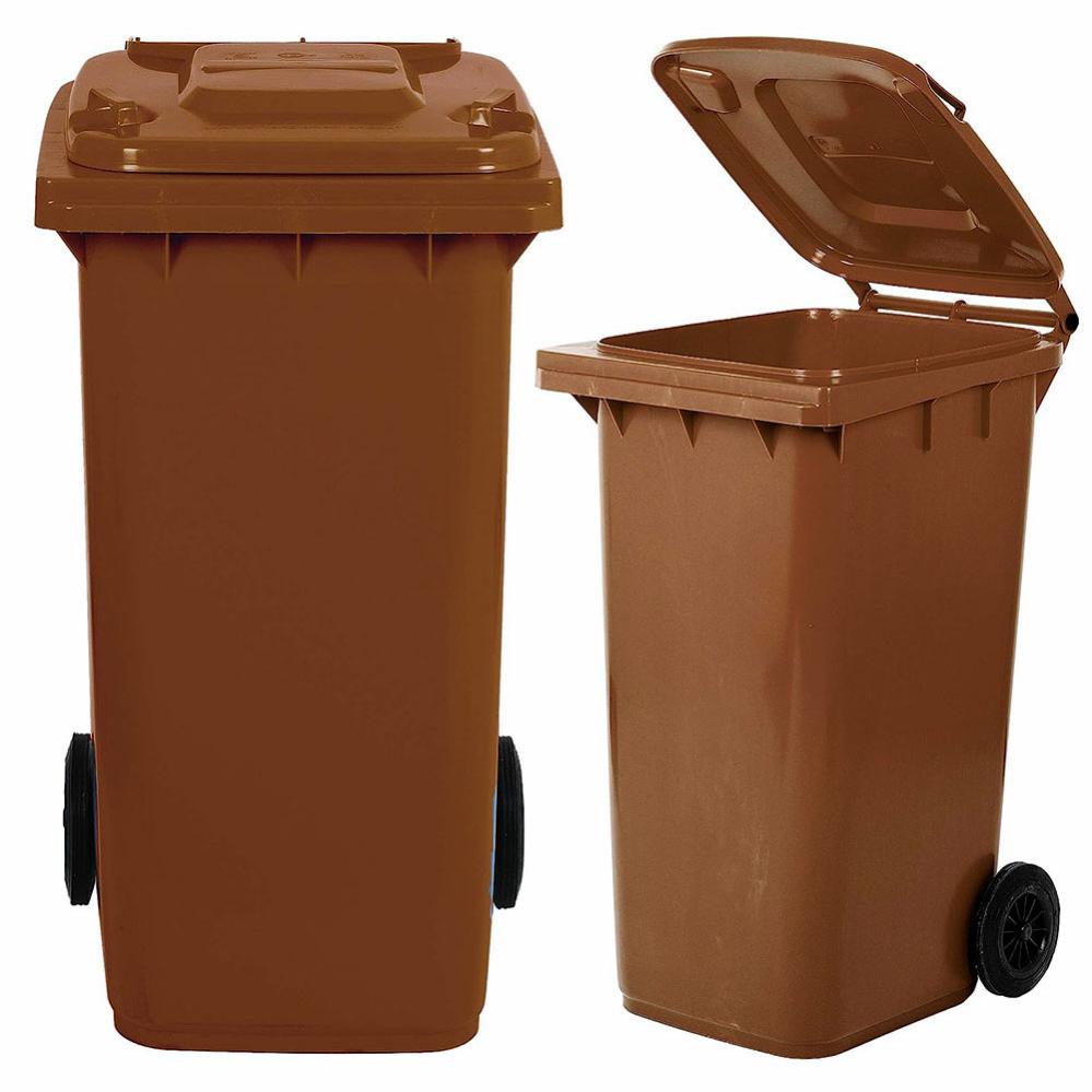 Bidone carrellato marrone per la raccolta differenziata rifiuti 240 Lt ...