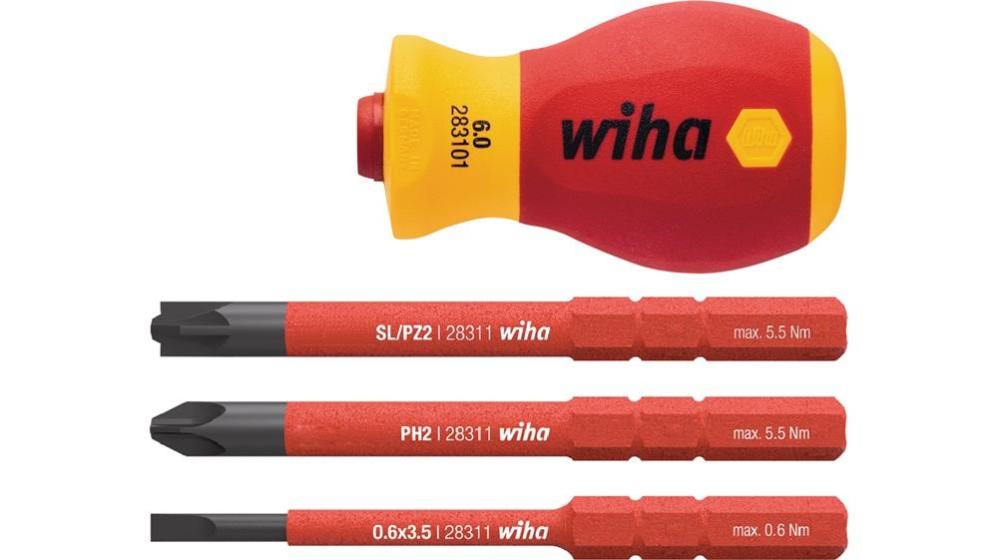 Wiha Tournevis avec jeu de porte-embout SoftFinish® electric slimVario® Stubby 4 pcs (41230 ...