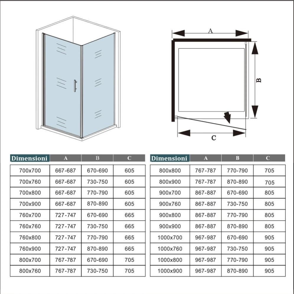 Aica Italy 195cm Box Doccia Angolare Porta Battente Con Parete Fissa ...