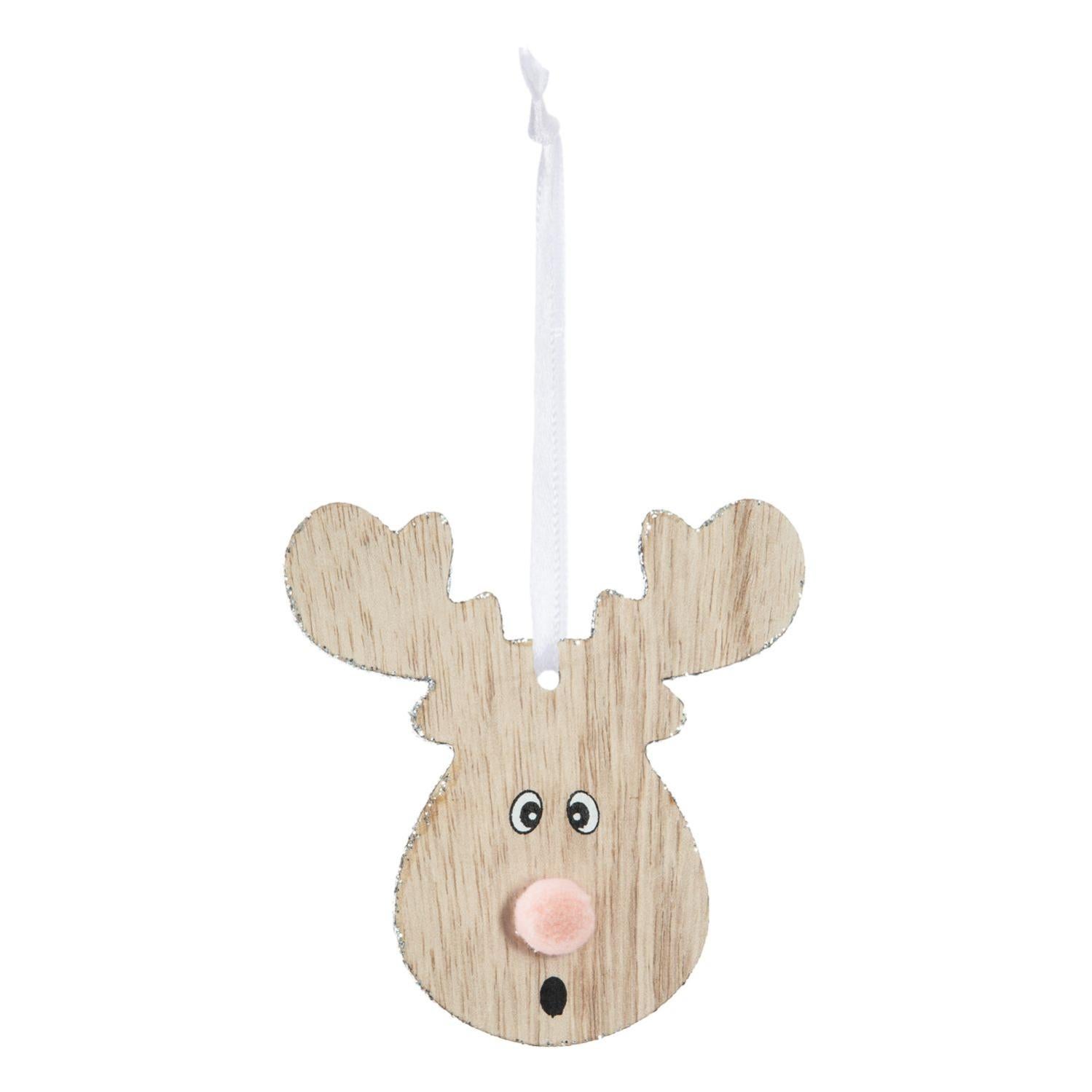 Décoration pour sapin de Noël en bois - Tête de renne - Rose clair ...