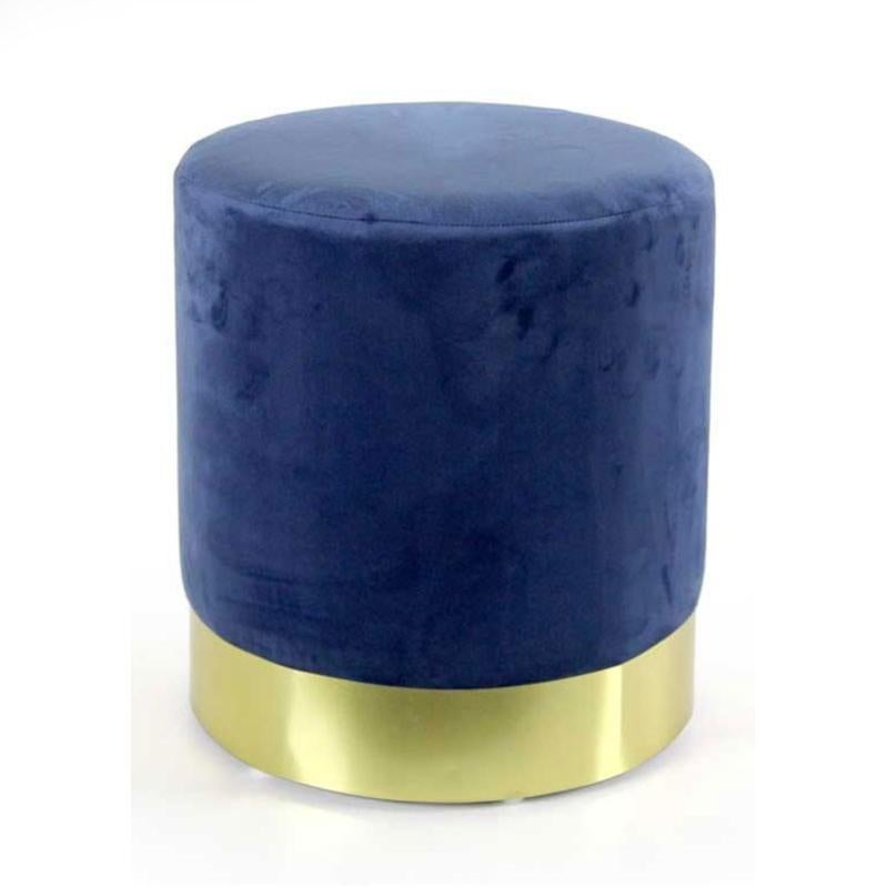 Puf mueble de diseño cm 40 x 41 h terciopelo azul con banda dorada ...