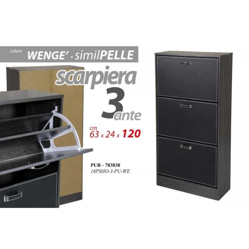 Scarpiera moderna grigia 3 ribalte ecopelle cm 63 x 24 x 120 h slim ...