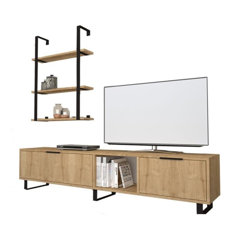 Mobile porta tv 2 ribalte con libreria 3 mensole rovere 180x35xh.40 cm ...