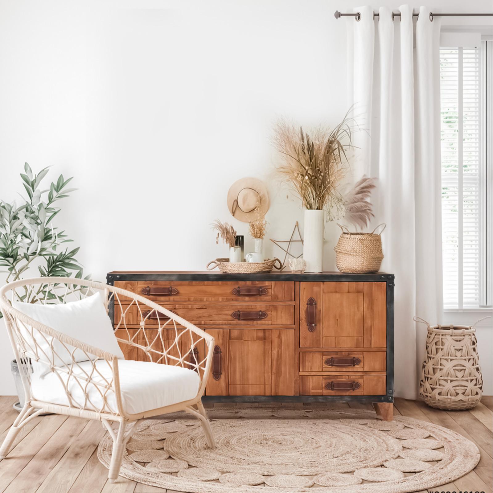 Petit buffet industriel bois massif de teck et métal CHANDRA | Leroy Merlin