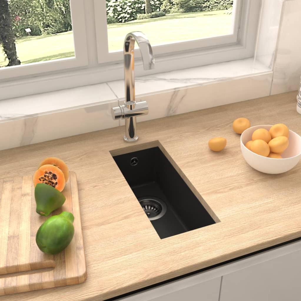 VidaXL Lavello da Cucina con Foro Troppopieno Nero in Granito | Leroy ...