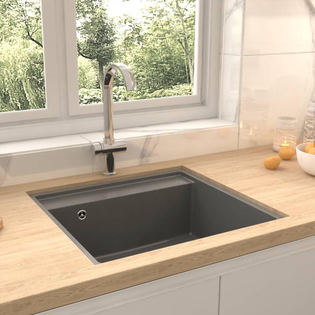 VidaXL Lavello da Cucina con Foro Troppopieno Grigio in Granito | Leroy ...