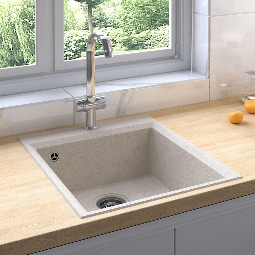 VidaXL Lavello da Cucina con Foro Troppopieno Beige in Granito | Leroy ...