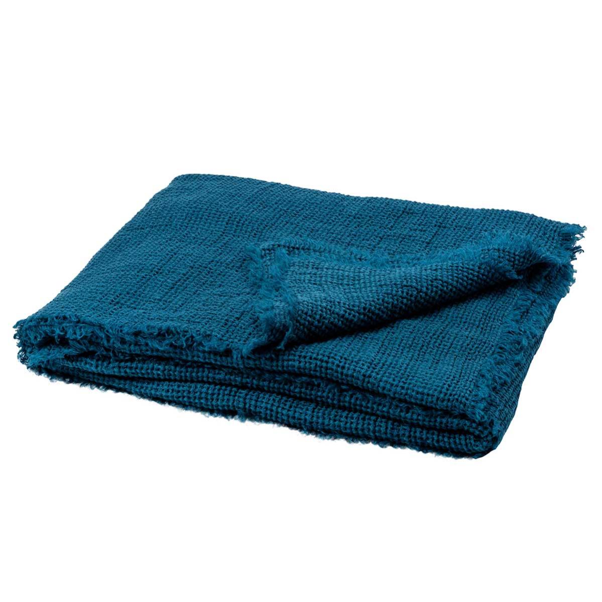 Plaid authentique en 100% lin - Bleu Paon - 130 x 180 cm - Lin | Leroy ...