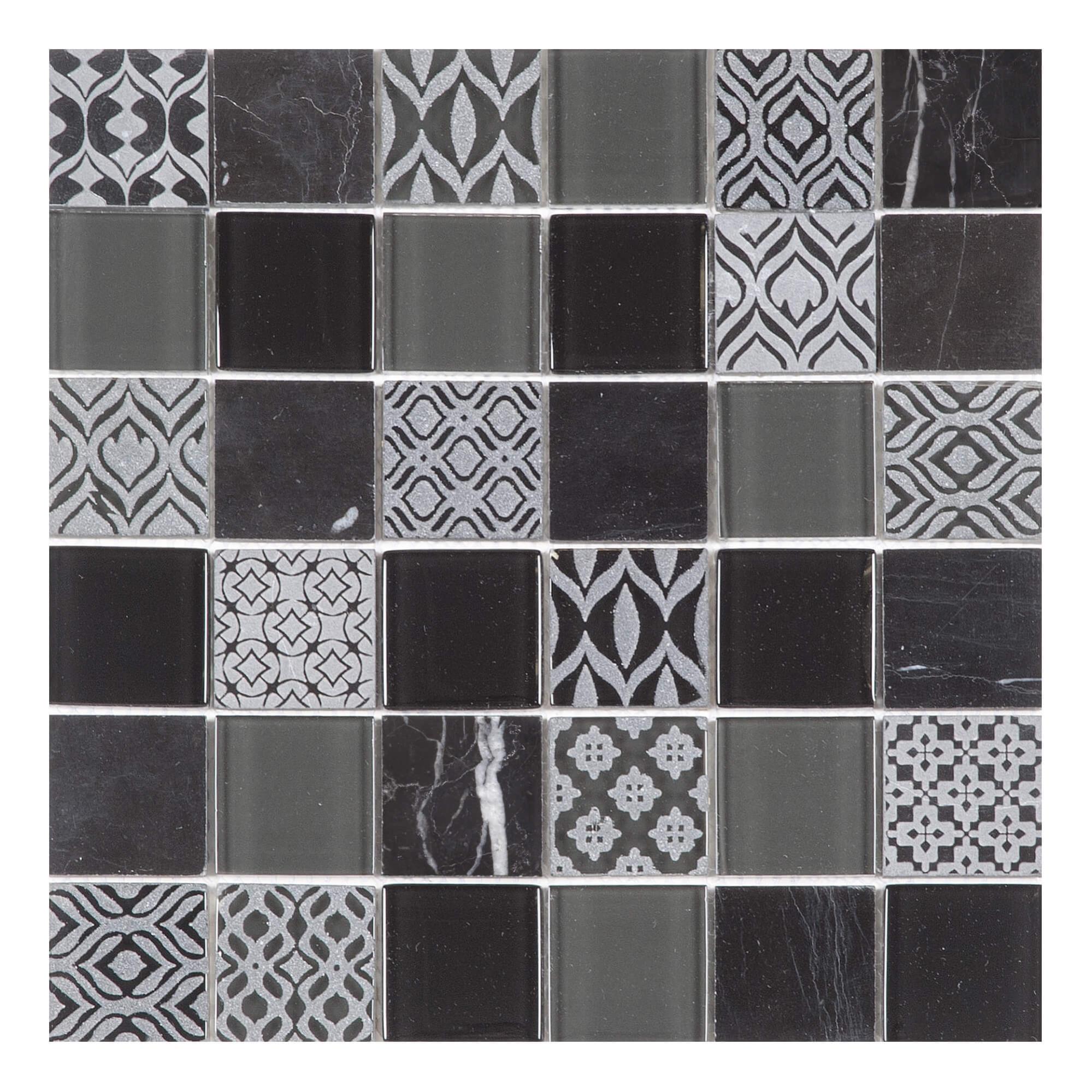 Mosaïque Mur Verre Et Marbre Noir Gravé 30x30cm (vendu à l'unité) - RO ...