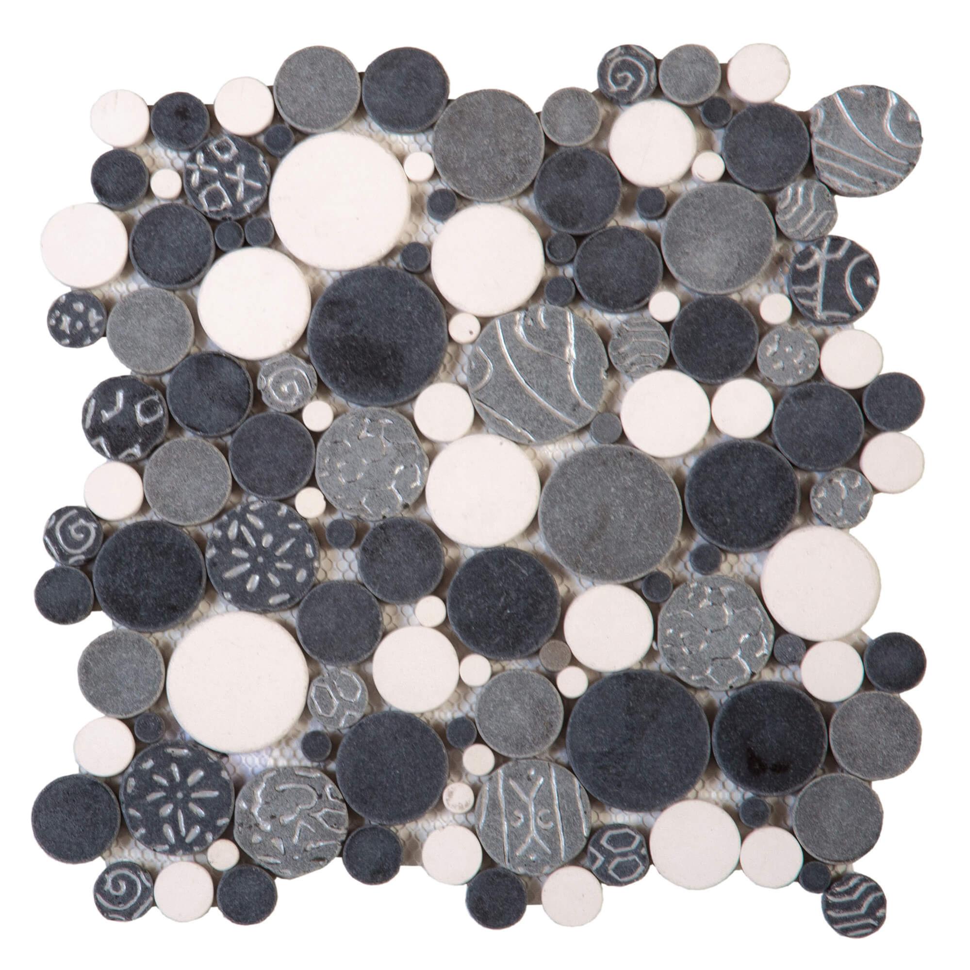Mosaïque Mur Ronde Pierre Reconstituée Blanc, Gris, Argent 30x30cm ...