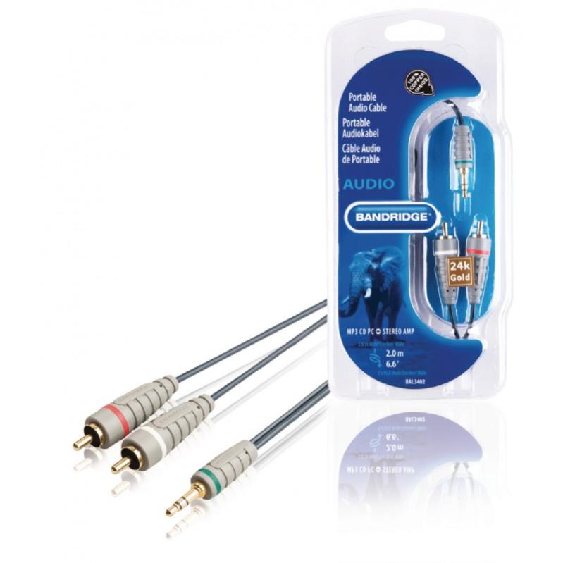 Bandridge Câble Audio Stéréo 3,5 Mm Mâle - 2x Rca Mâles 2.00 M Bleu ...