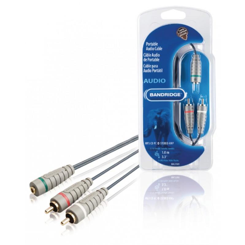 Bandridge Câble Audio Stéréo 2x Rca Mâles - 3,5 Mm Femelle 1.00 M Bleu ...