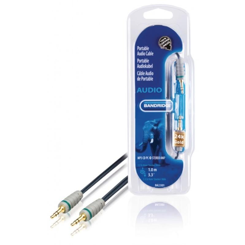 Bandridge Câble Audio Stéréo 3,5 Mm Mâle - 3,5 Mm Mâle 1.00 M Bleu ...