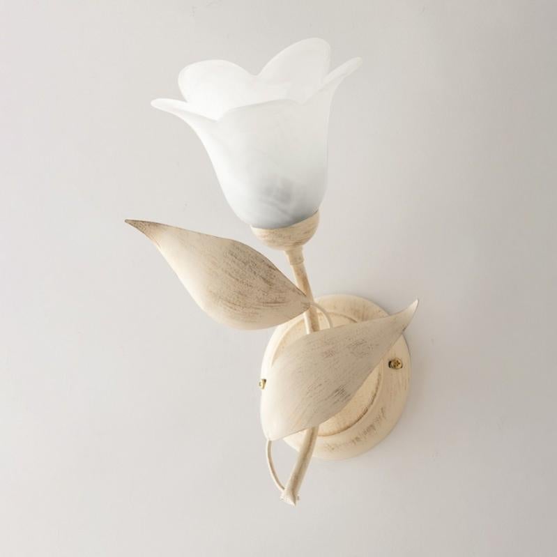 Applique en fer Ivoire Or une lumière Albâtre Verre blanc 21x h33 cm ...