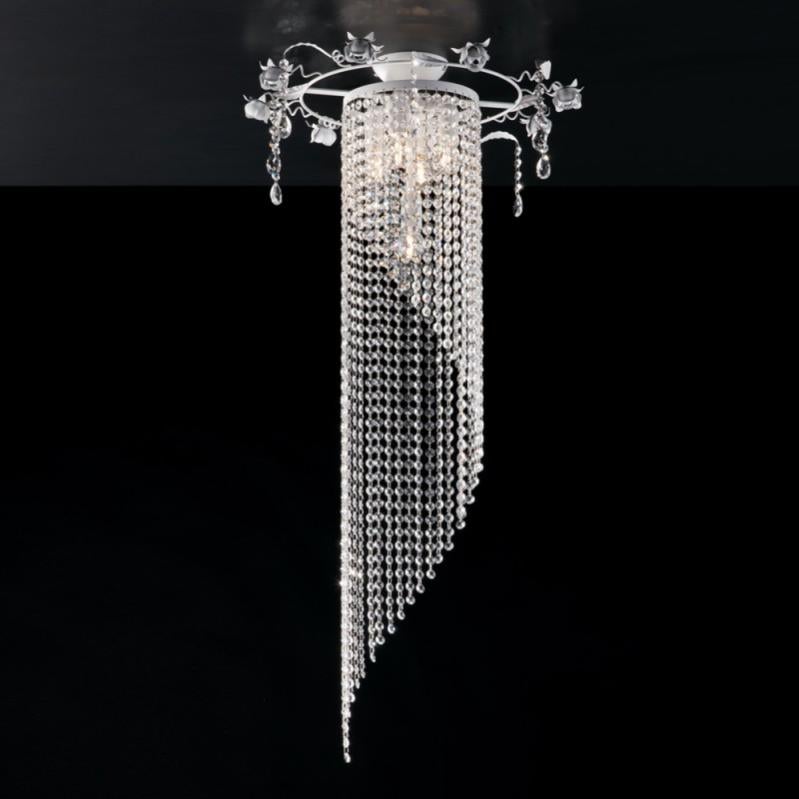 Plafoniera In Ferro Bianco Shabby Con Strass Cinque Luci 56x H105 Cm ...