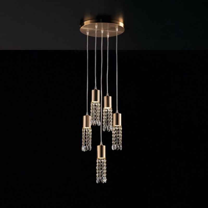 Plafoniera a LED in ferro Oro Satinato con strass cinque luci 30x h125 ...