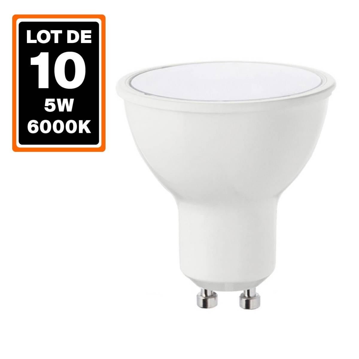 10 Ampoules GU10 5W eq. 40W Blanc Froid 6000K Haute Luminosité | Leroy Merlin