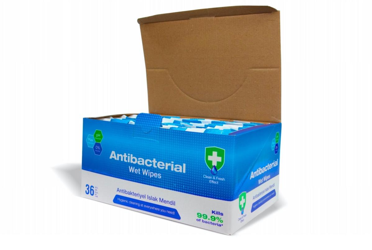 Lingettes humides antibactériennes - Carton de 36 sachets de 15 ...