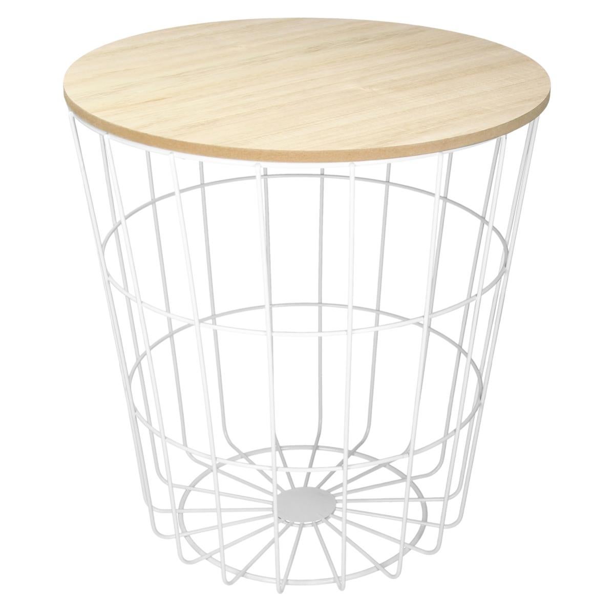 Table D'appoint Table Basse En Mdf Panier Métallique Blanc Naturel Ø 38 ...