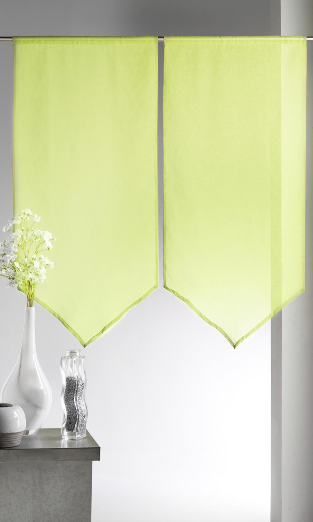 Paire de vitrages Etamine bas en pointe - Vert clair - 60x130cm ...