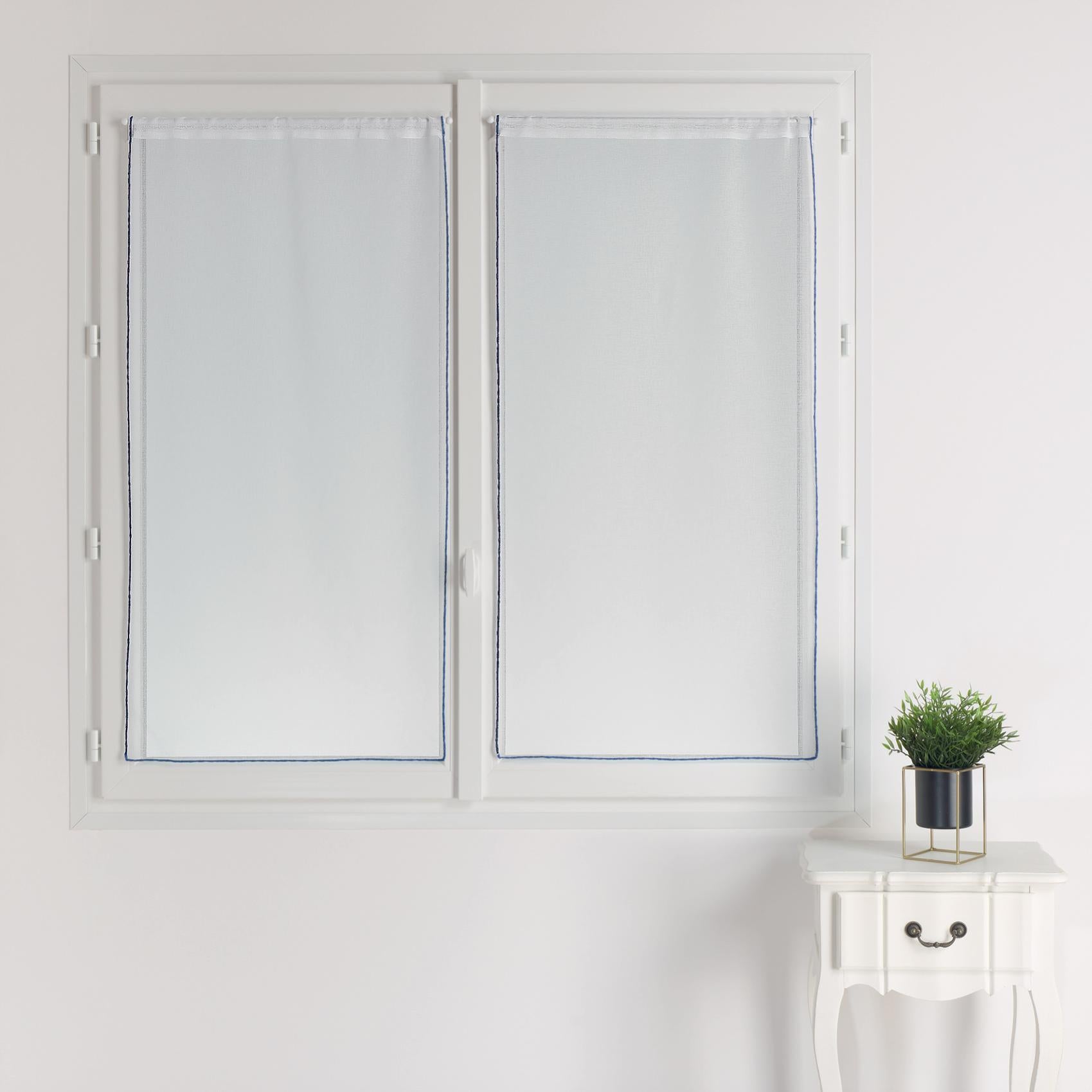 Paire de vitrages avec biais coloré - Bleu Encre - 60x120 cm ...