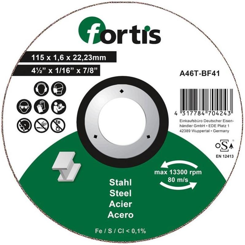 Disque de coupe Acier 115 x 16mm courbé FORTIS | Leroy Merlin