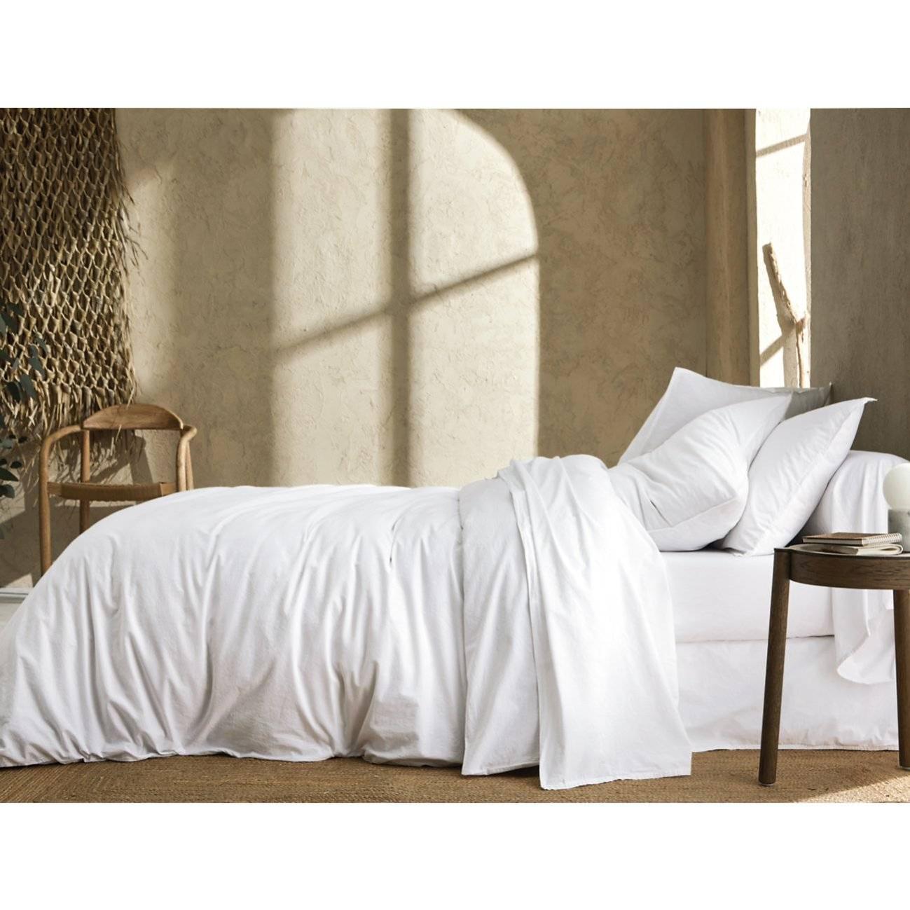 Drap housse percale lavée Bohème BLANC DES VOSGES-160 x 200 cm-Blanc | Leroy Merlin