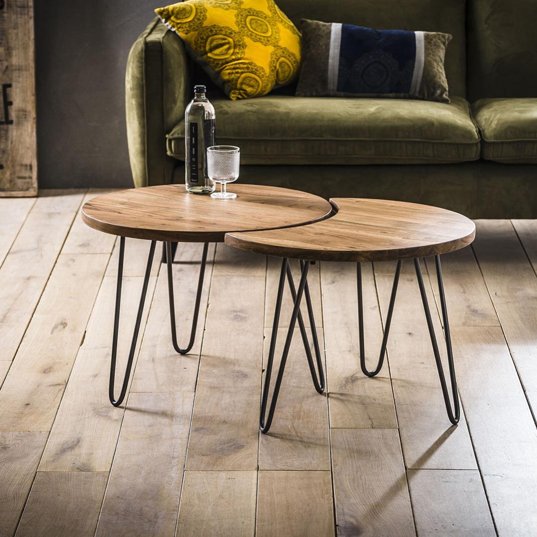 Ensemble de 2 tables basses vintage amovibles en bois massif Justin ...