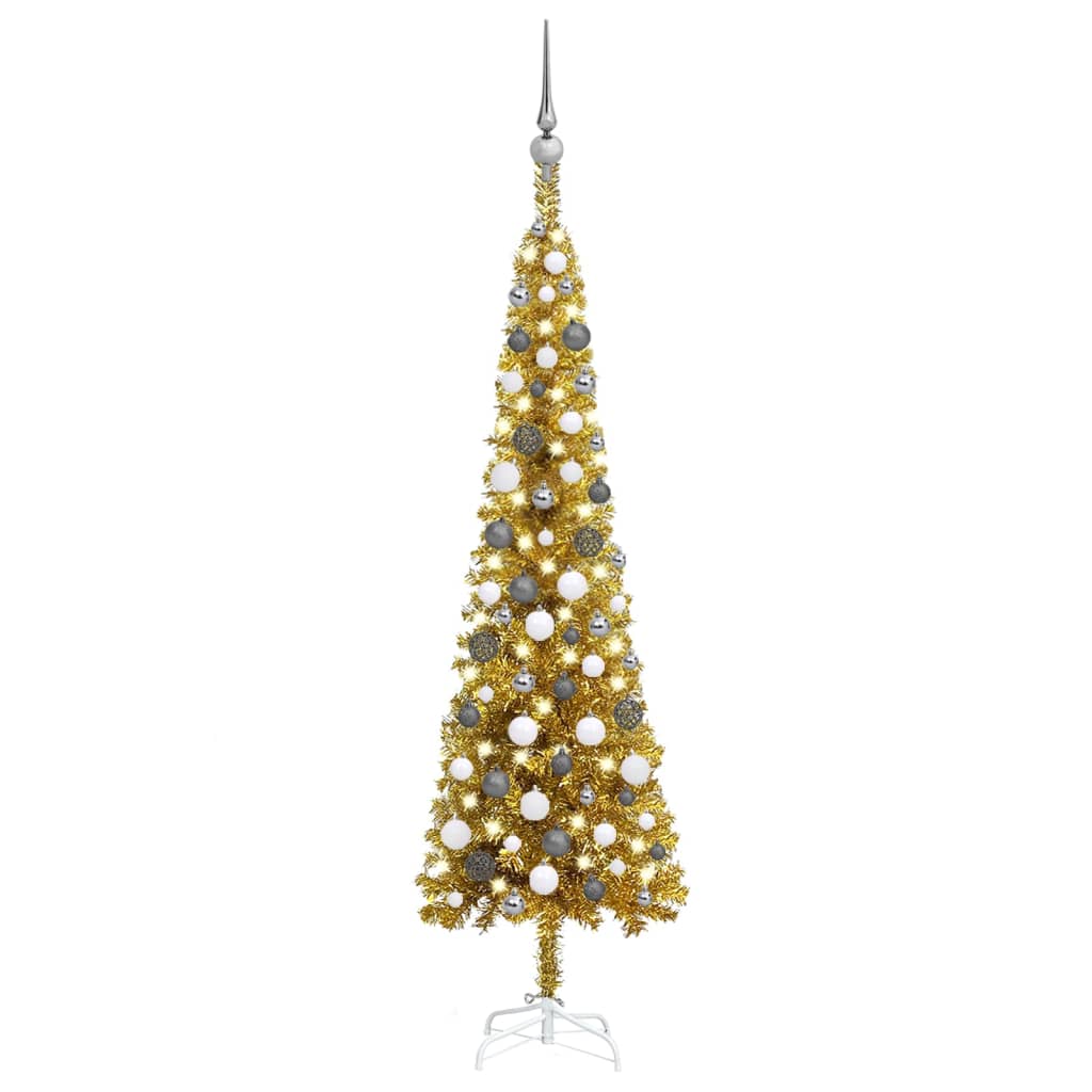 VidaXL Set Albero Natale Sottile con LED e Palline Oro 150 cm | Leroy ... VidaXL Set Albero Natale Sottile con LED e Palline Oro 150 cm | Leroy ...