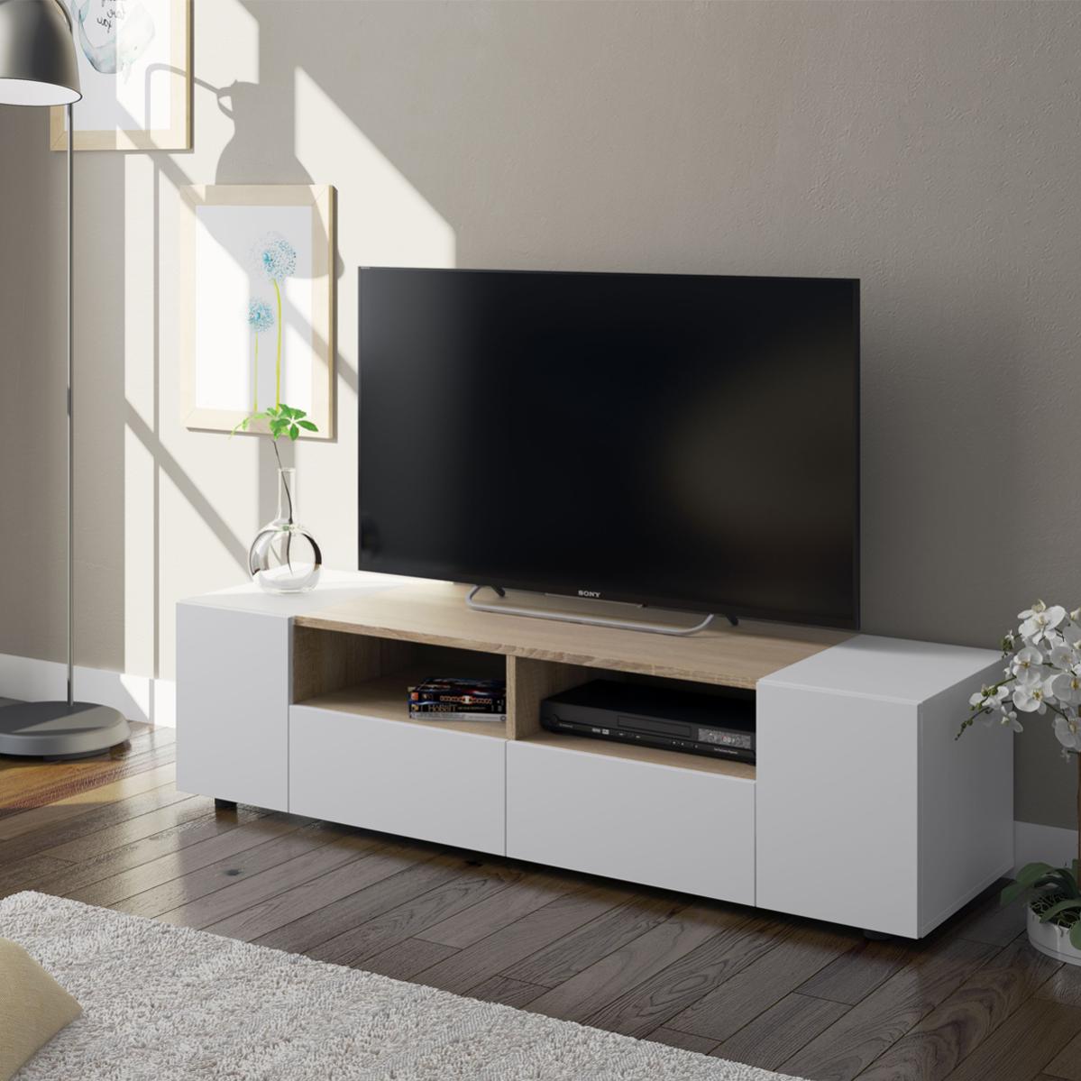 Mobile porta TV moderno televisione soggiorno BIANCO+ROVERE 138X40X34 ...