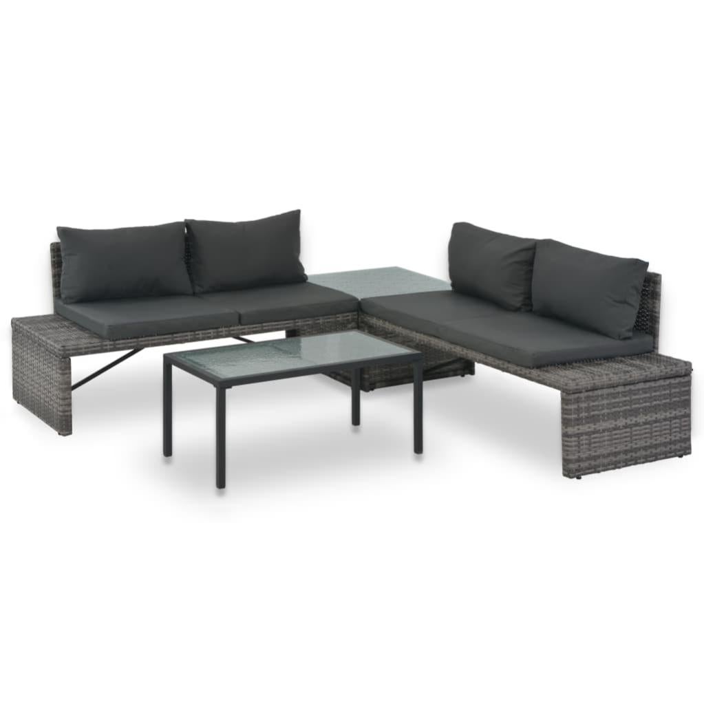 VidaXL Set Divani da Giardino 3 pz con Cuscini in Polyrattan Grigio ...