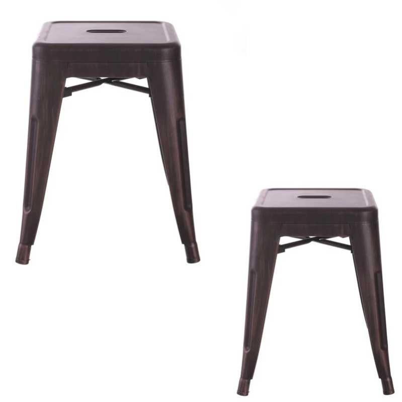Duo de Tabourets Métal noir vieilli - VASSIA - L 38.7 x l 38.7 x H 45 ...