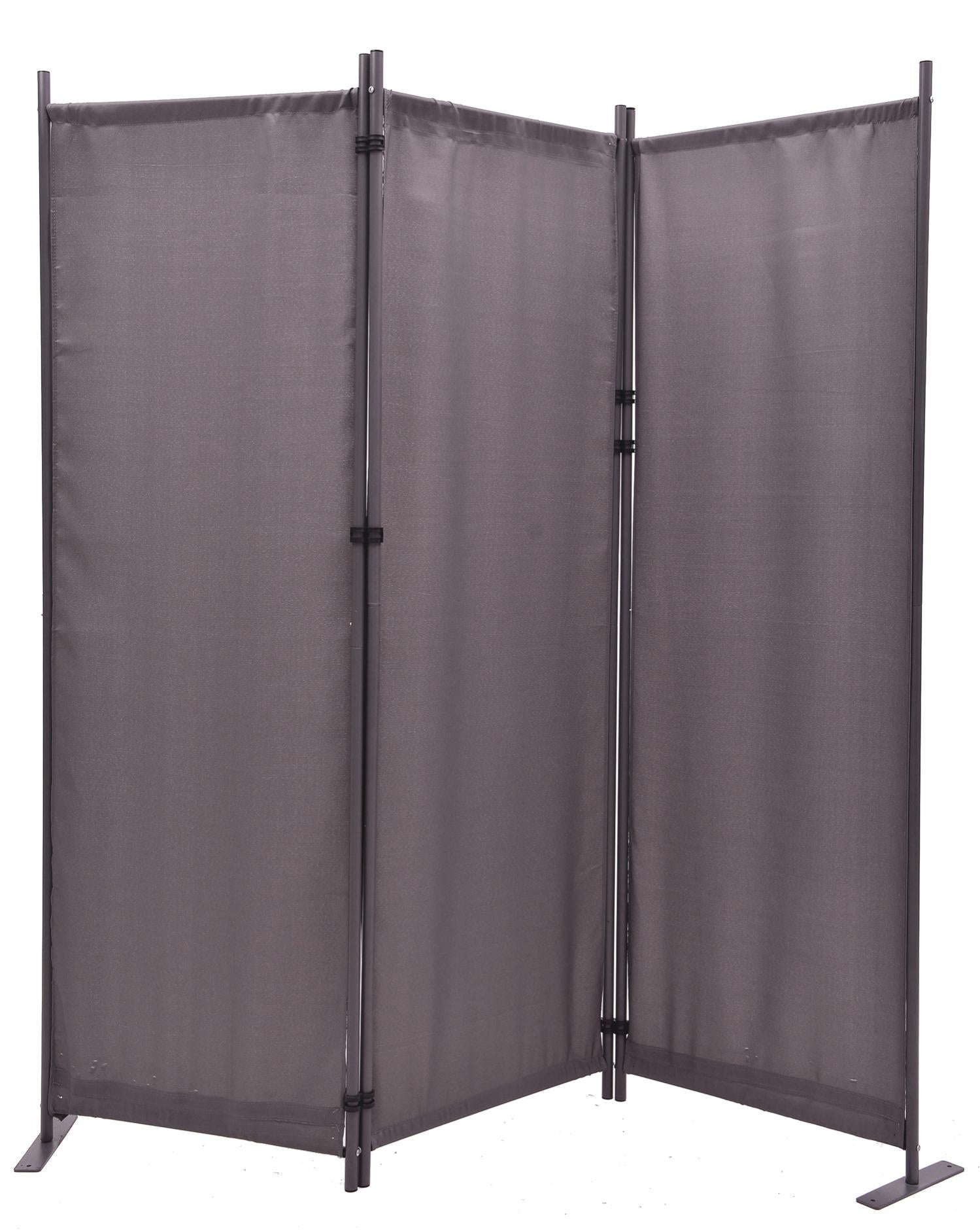 Paravent en métal et tissu gris de 3 pans - Hauteur 170 cm x Largeur ...