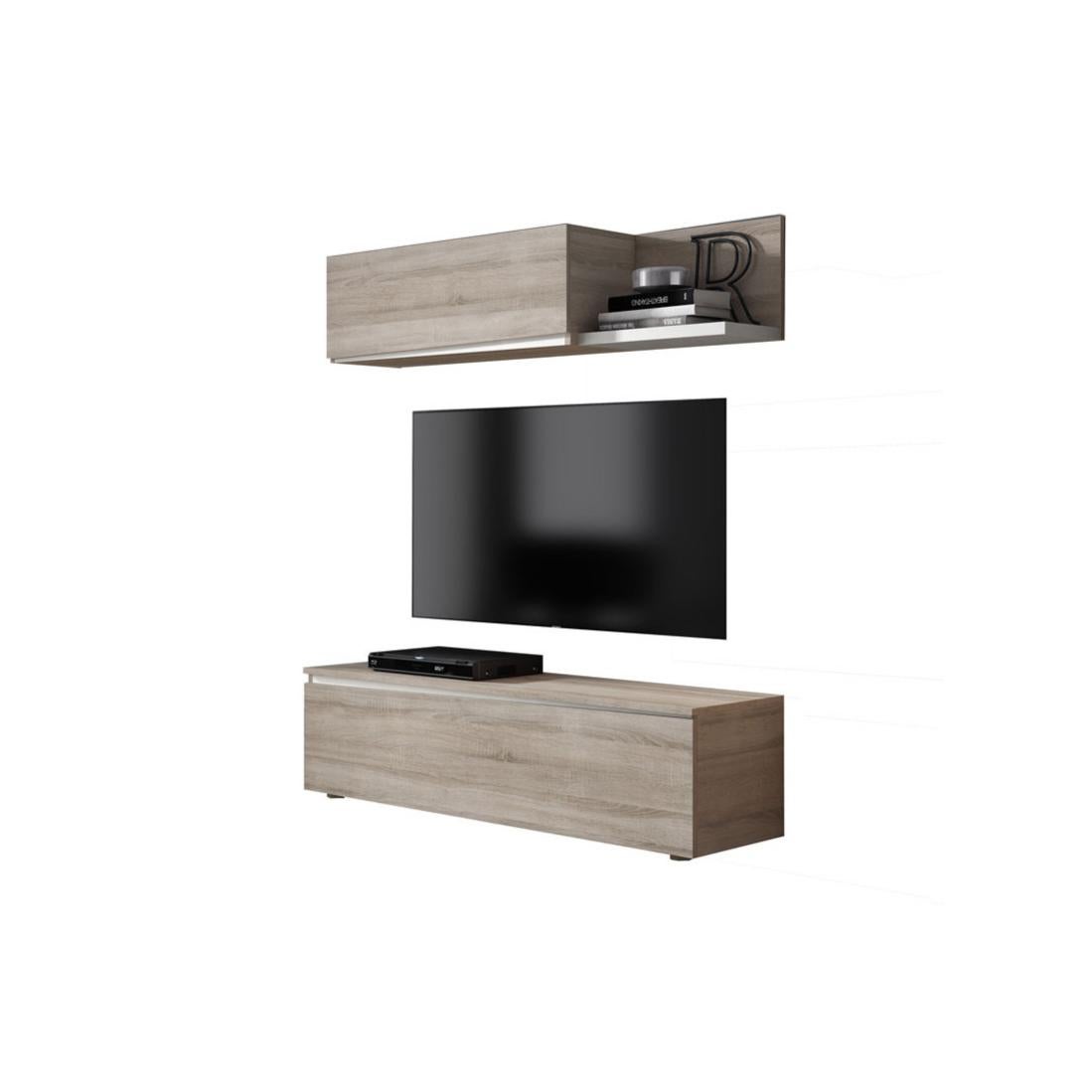 Composition TV Chêne clair/Bois blanc - CAMELIA n°2 | Leroy Merlin