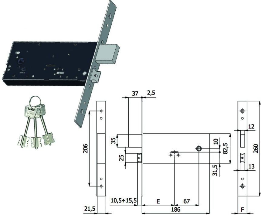 Serratura da infilare per fasce doppia mappa cat. e scr mm.82,5 h 5930 ...
