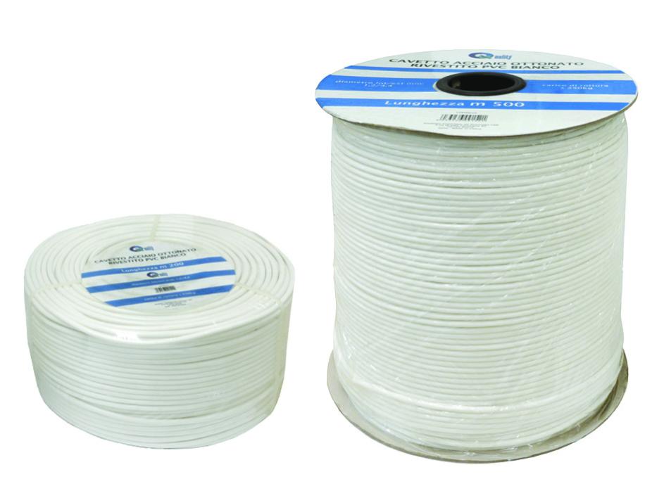 Cavetto acciaio ottonato rivestito in pvc bianco - ø mm.4,4 rt da mt ...