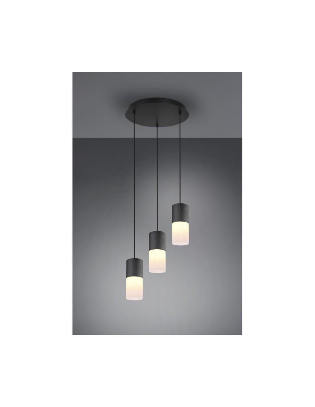 Lustre Rond 3 Lumières Cylindre Noir Verre Blanc Robin Trio Lighting ...