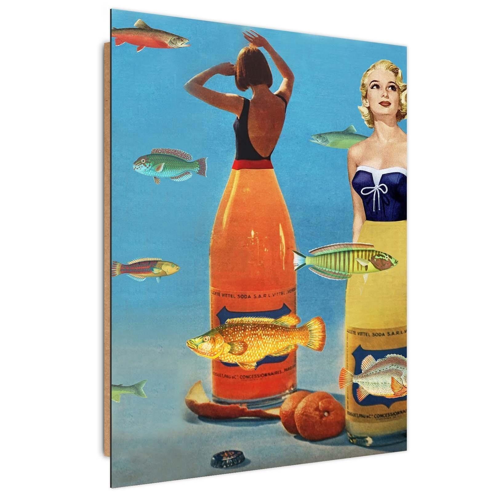 Tableau bois femmes et poissons collage - 70 x 100 cm | Leroy Merlin