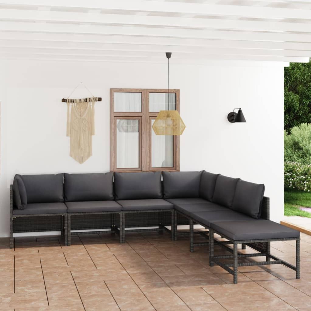 VidaXL Set Divani da Giardino 7 pz con Cuscini in Polyrattan Grigio ...