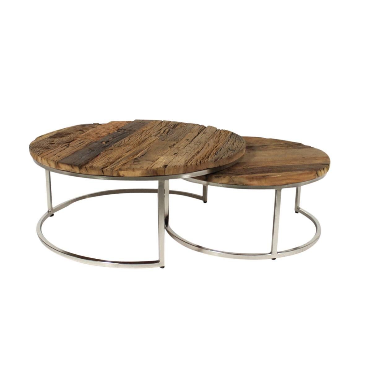 Table basse gigogne ronde en bois recyclé Milla | Leroy Merlin