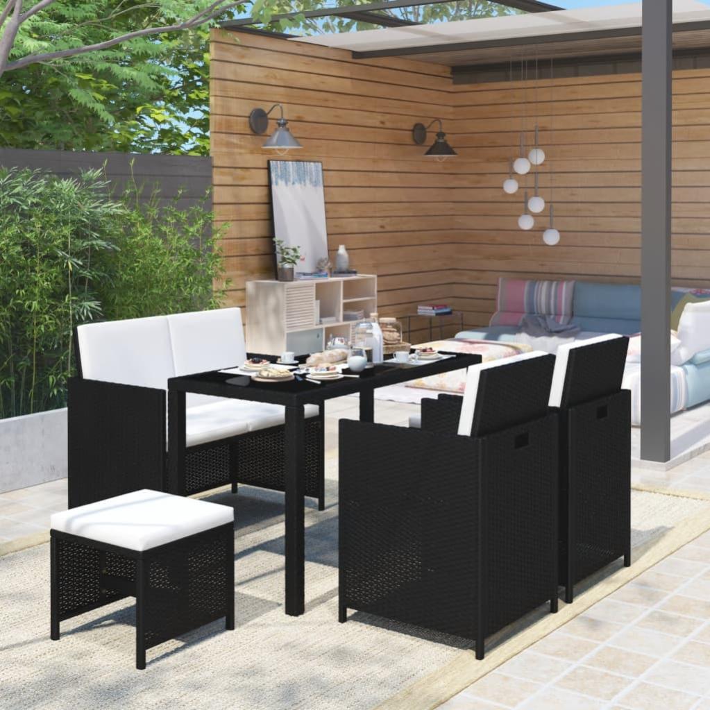 VidaXL Set da Pranzo per Esterni 6 pz con Cuscini in Polyrattan Nero ...